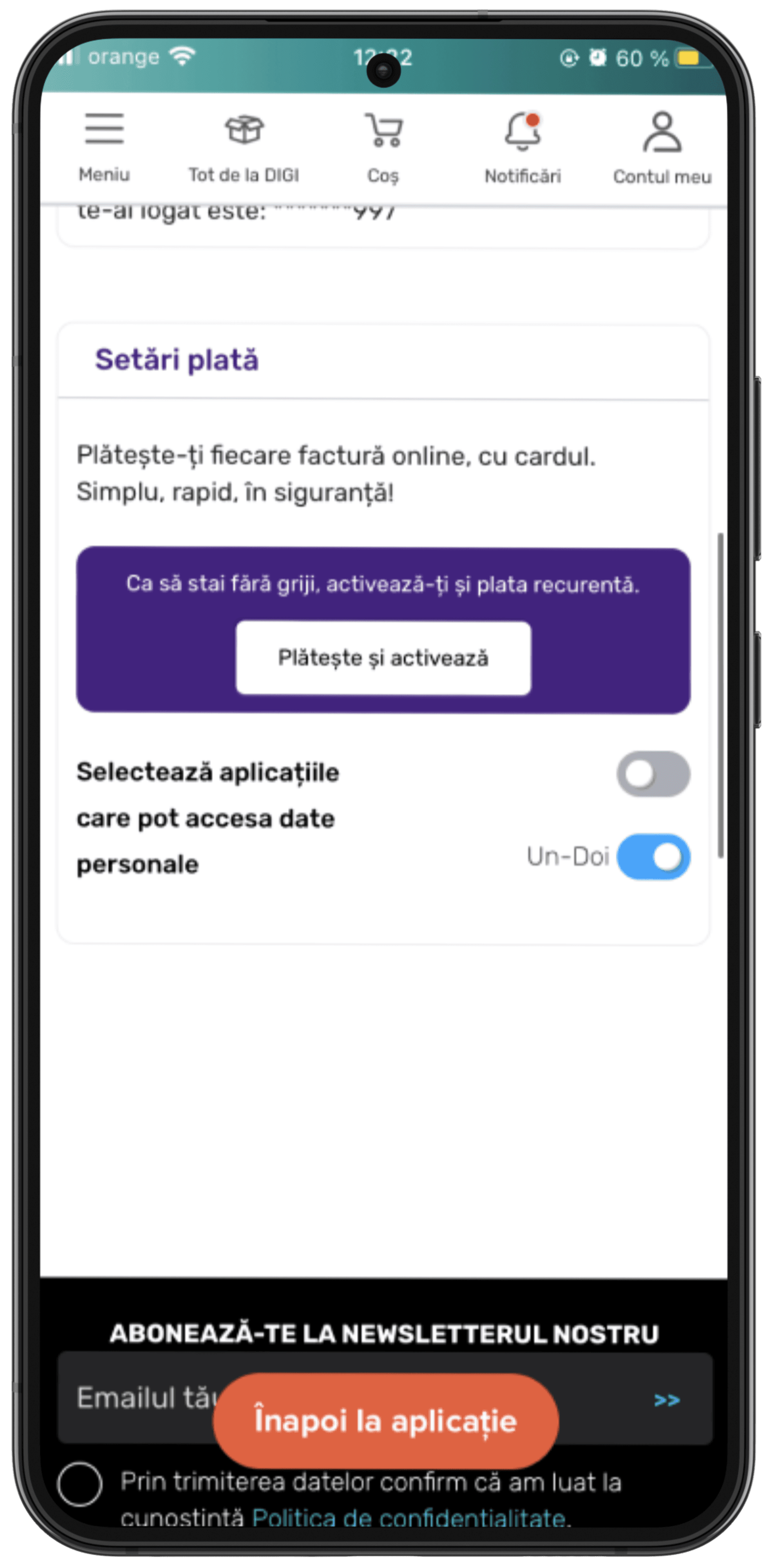 Plată factură DIGI (RCS & RDS) – online, direct din aplicația un-doi ...